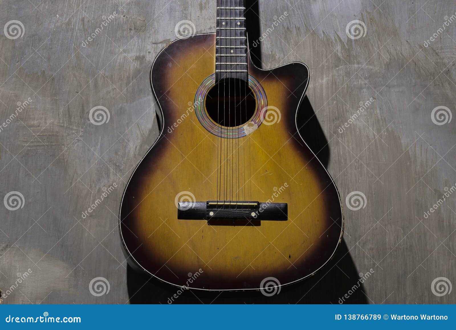 Acoustic Guitar on Wall Background Stock Image - Image of black ...