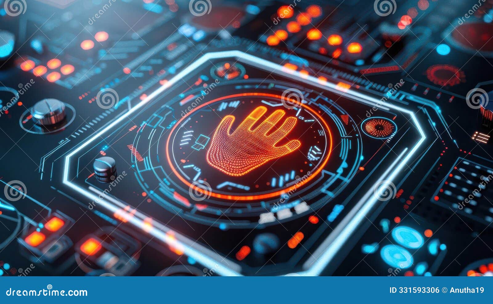 Advanced Biometric Security: Futuristic Fingerprint Scanner In A Modern ...