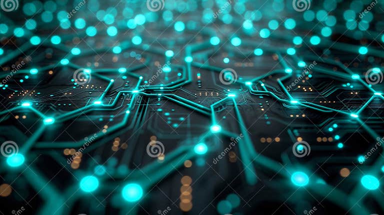 Close-up of Advanced Circuit Board with Glowing Pathways. AI Generated ...
