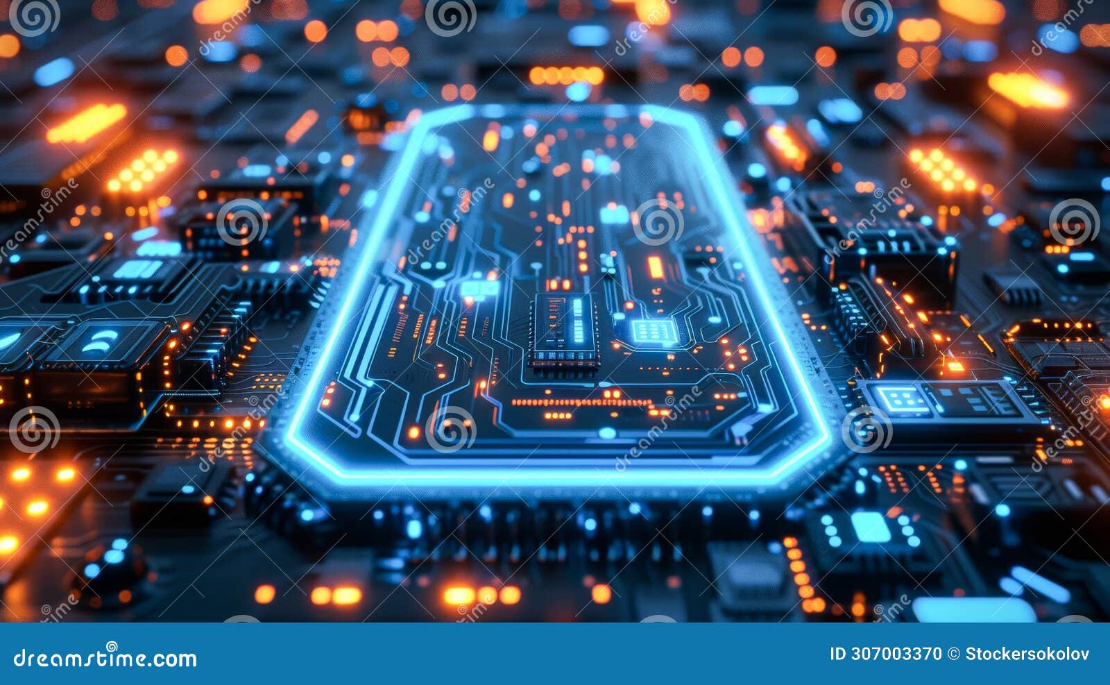 Close-up of an Advanced Circuit Board with Illuminated Pathways Stock ...