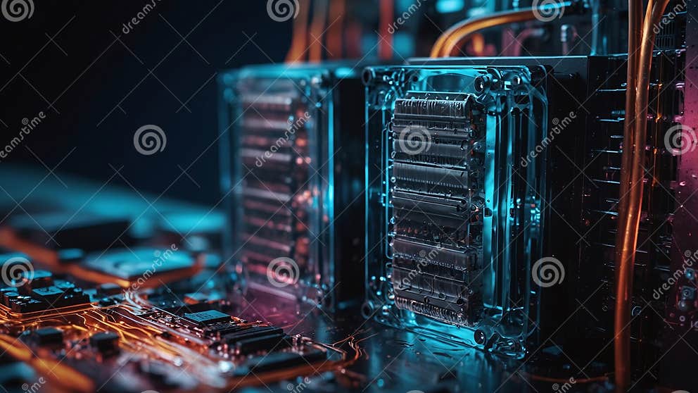 Close-Up of Advanced Computer Hardware Components with Cooling System ...