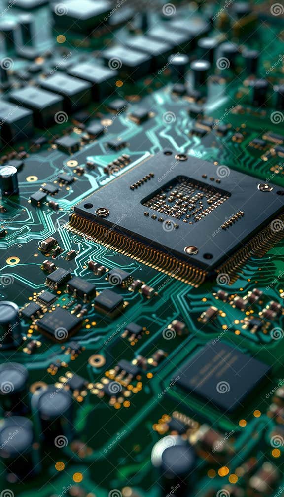 Close Up of Advanced Gpu Chip on Green Motherboard Showcasing Modern ...