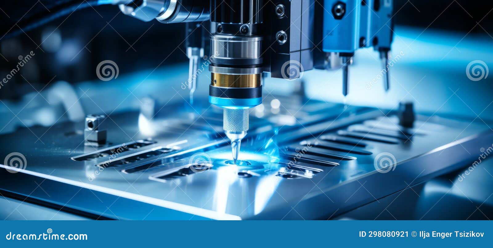 Close Up Of Advanced Metalworking Cnc Milling Machine With Laser ...