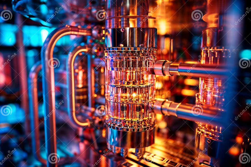 Close-Up of Advanced Quantum Computing Hardware with Vibrant Lights ...