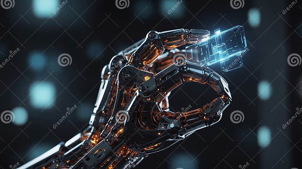 Close-Up of Advanced Robotic Hand Interacting with a Glowing ... Close-Up of Advanced Robotic Hand Interacting with a Glowing ...