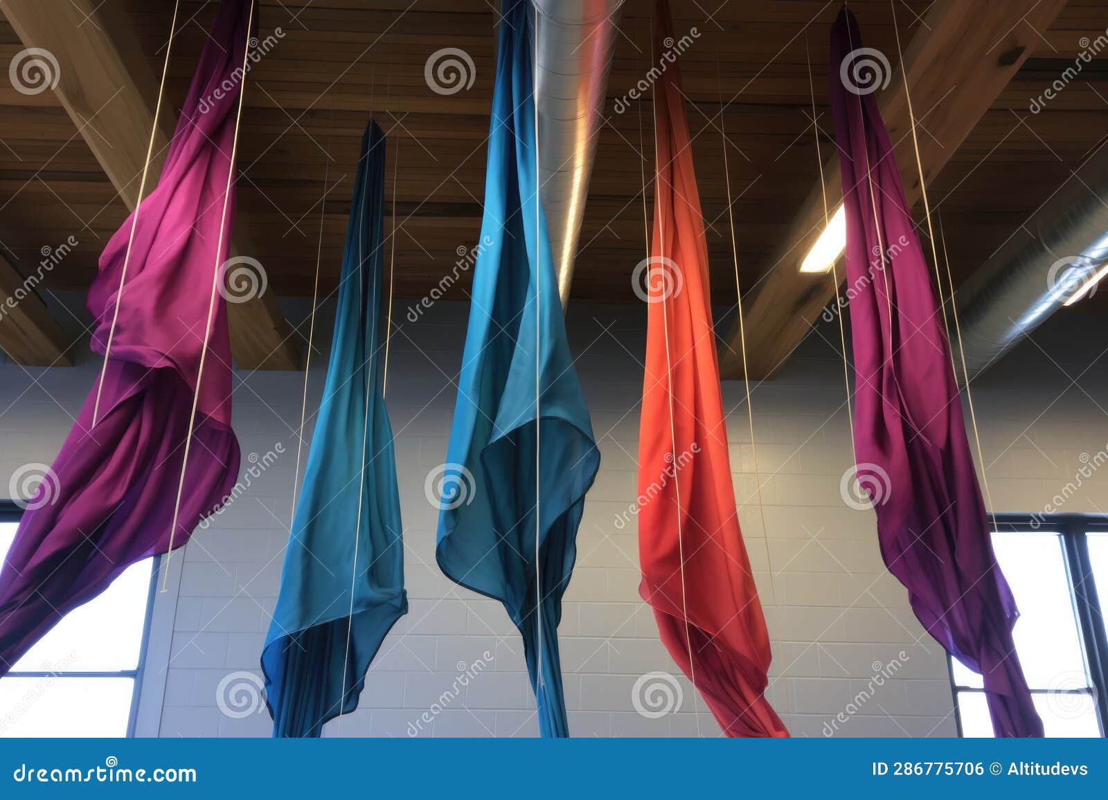 Close-up of Aerial Silks Hanging in a Studio Stock Illustration ...
