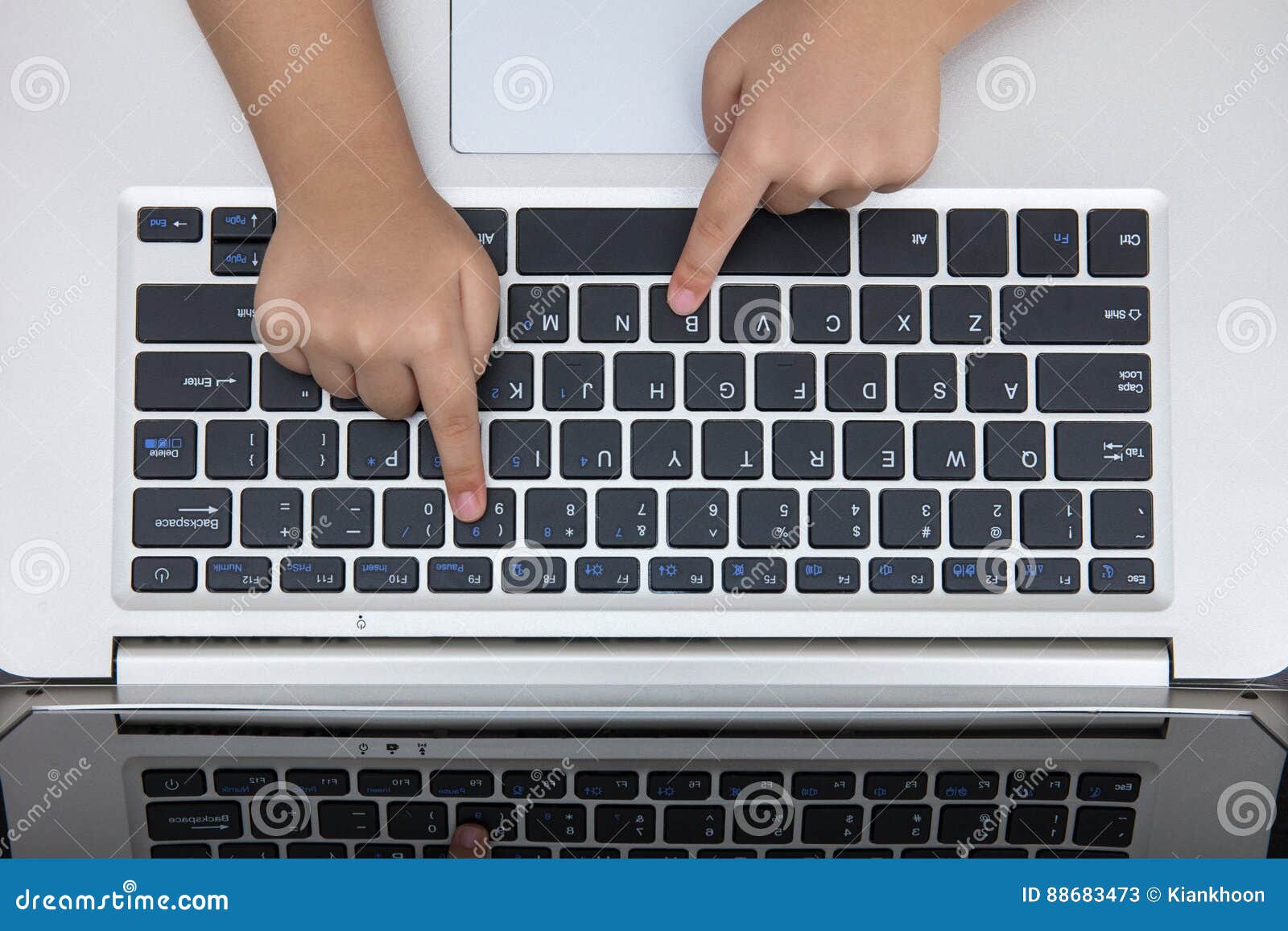 Close Up Aerial View of Children Hands Typing on Laptop Stock Image ...