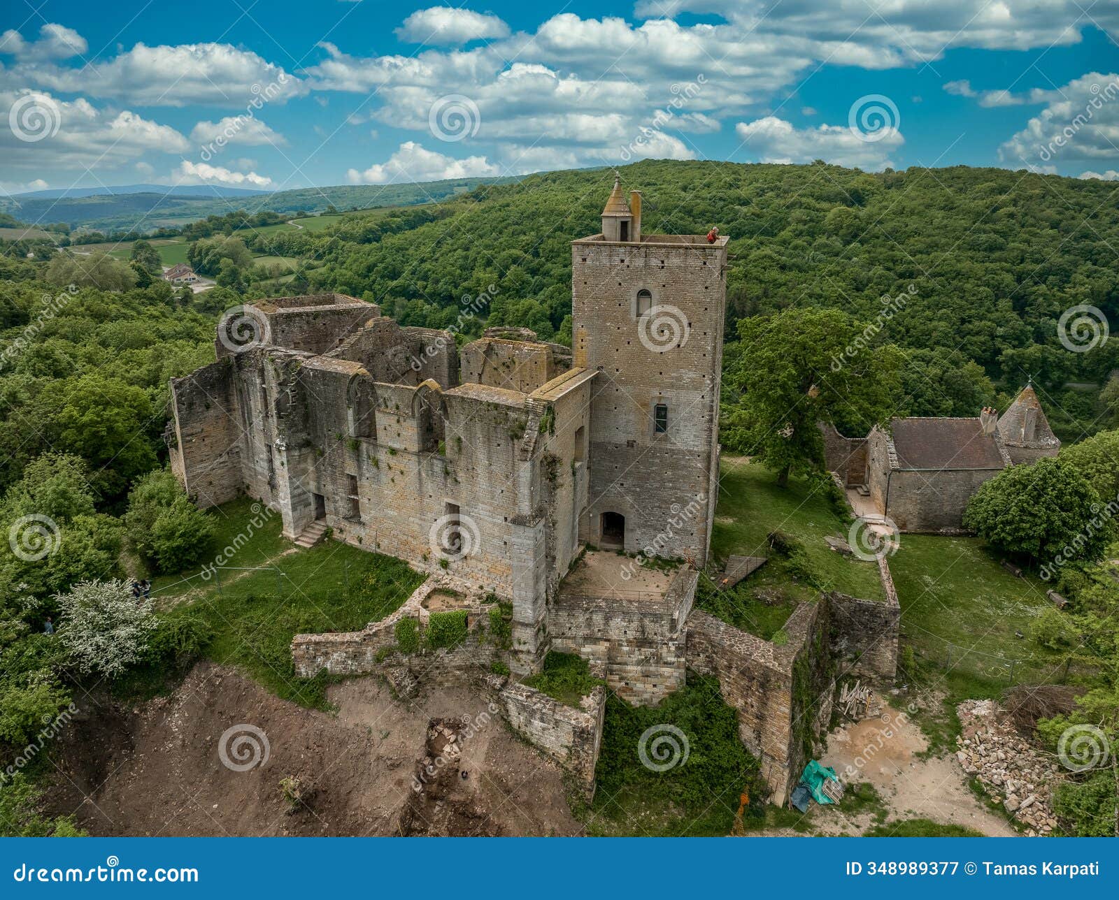 Aerial View of the Rectangular Keep, Ruined Gothic Palace and Circular ...