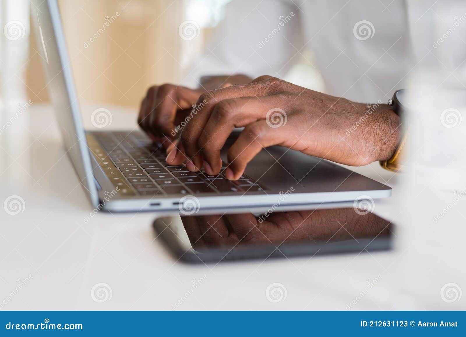Close Up of African Business Man Hands Working Using Keyboard of ...