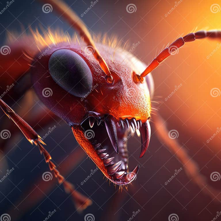 Close-up of Aggressive Red Ant with Sharp Mandibles in Dramatic ...