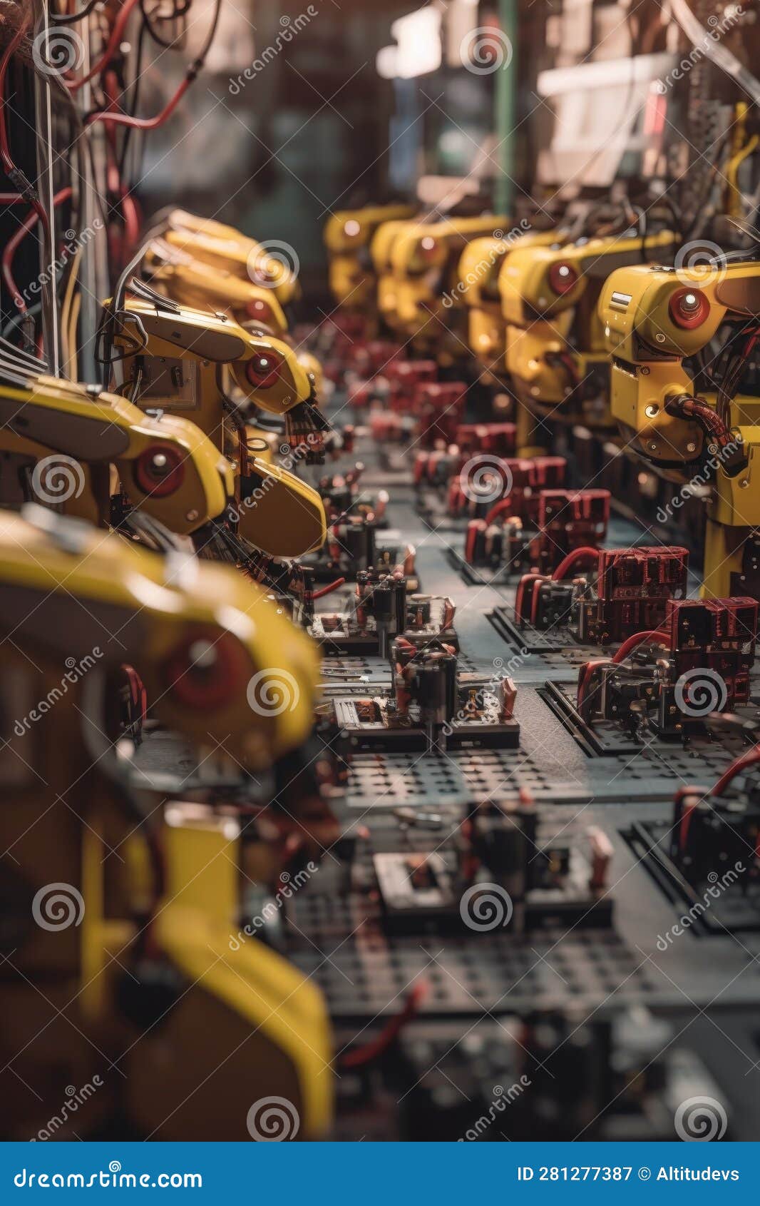Close-up of Ai-controlled Robotic Assembly Line Stock Illustration ...
