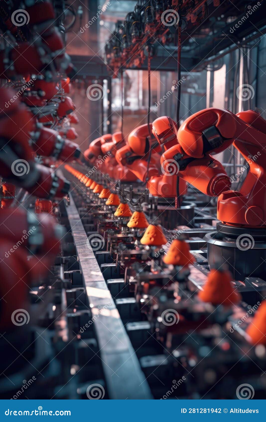 Close-up of Ai-controlled Robotic Assembly Line Stock Illustration ...