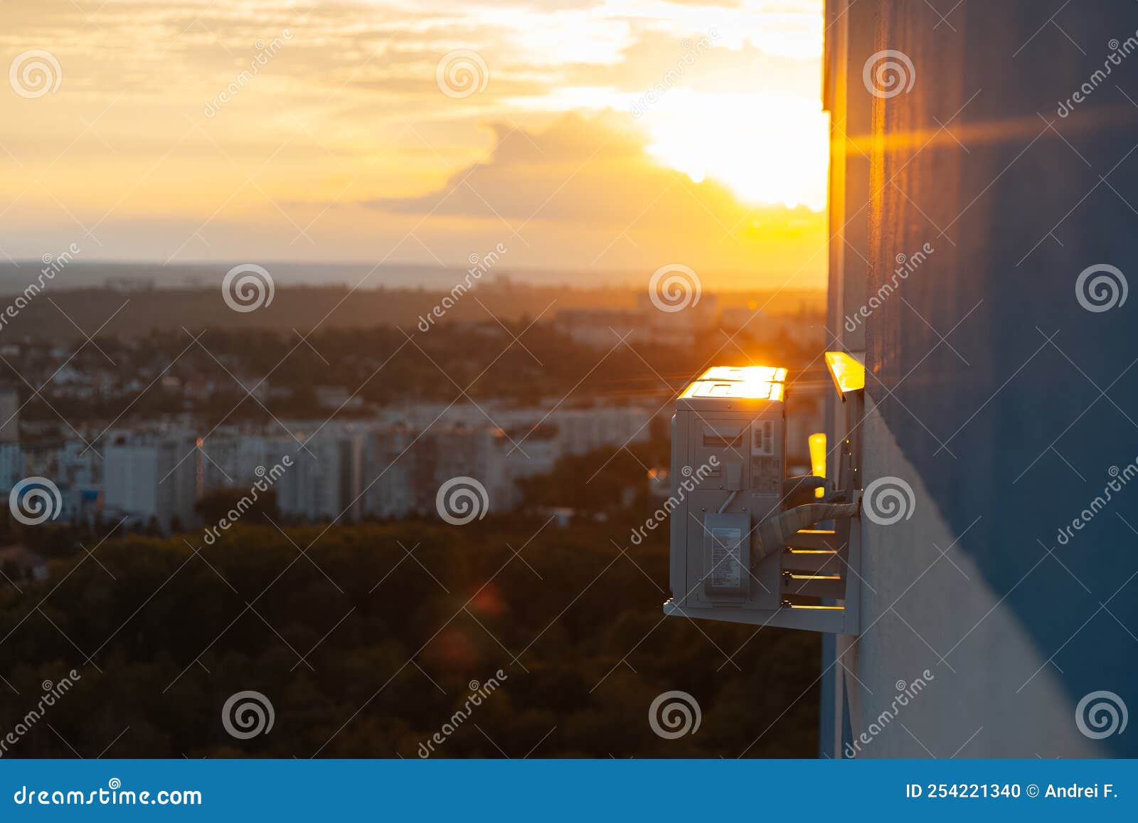 Close-up of Air Conditioner Exterior Compressor Fixed on Facade, on ...