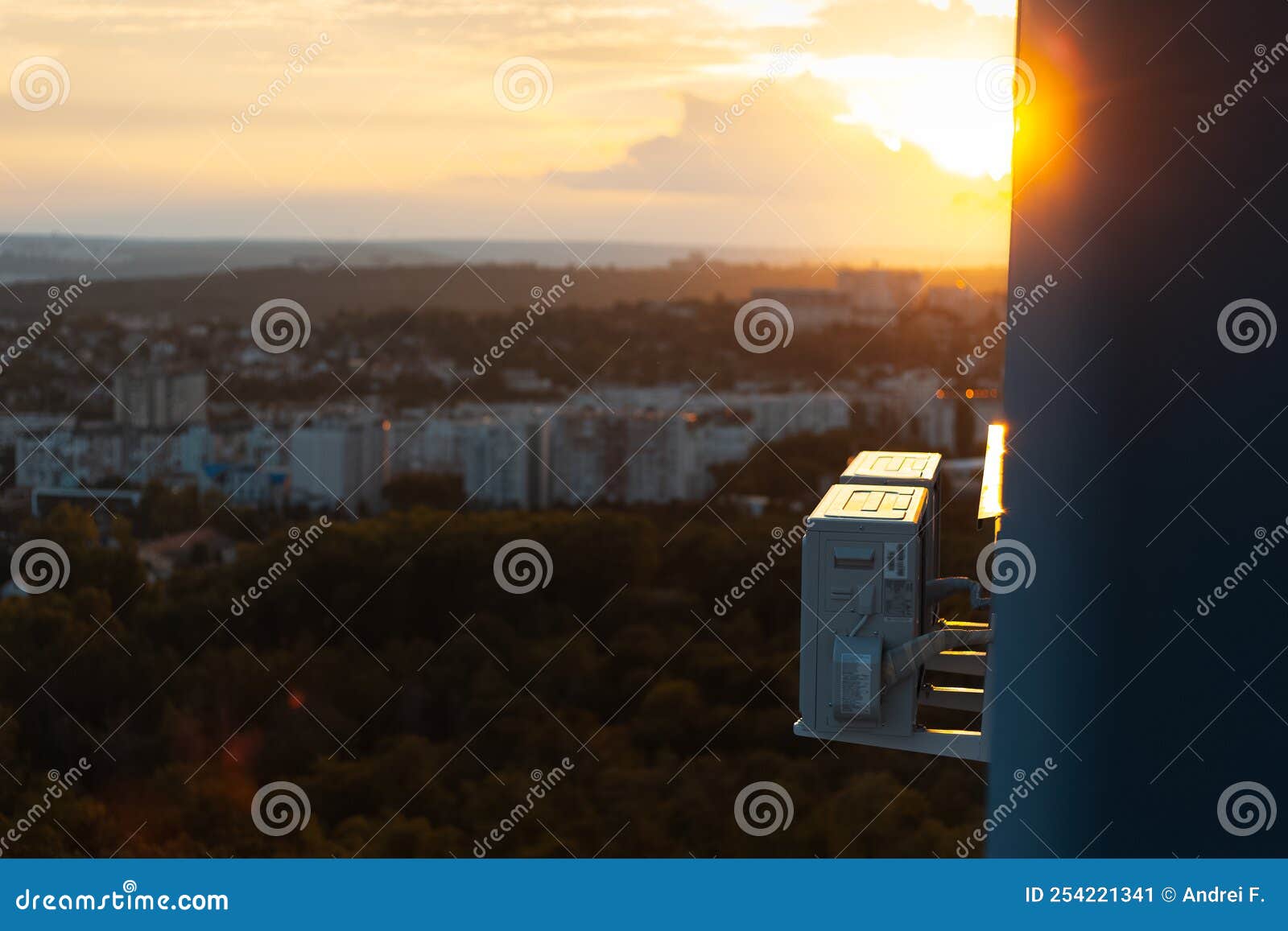 Close-up of Air Conditioner Exterior Compressor Fixed on Facade, on ...