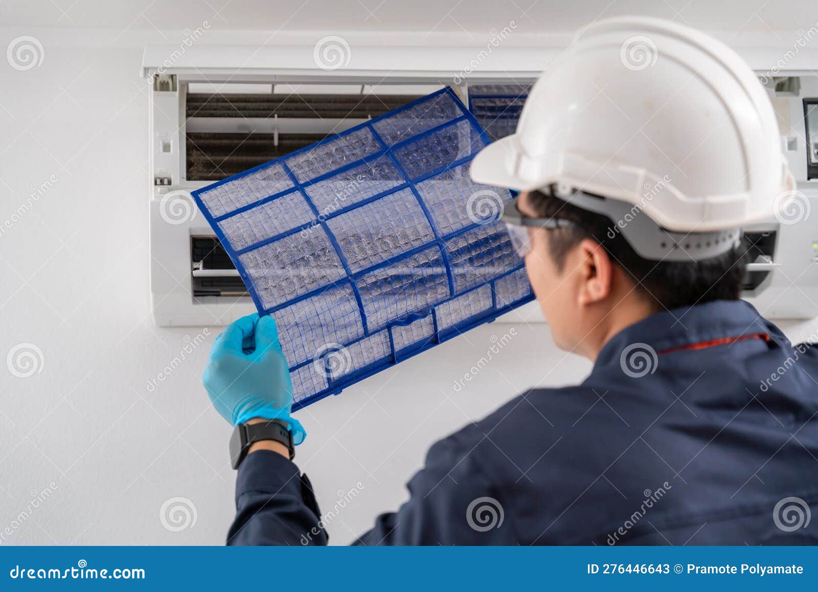 Close-up Air Technician Service Removing Air Filter of the Air ...