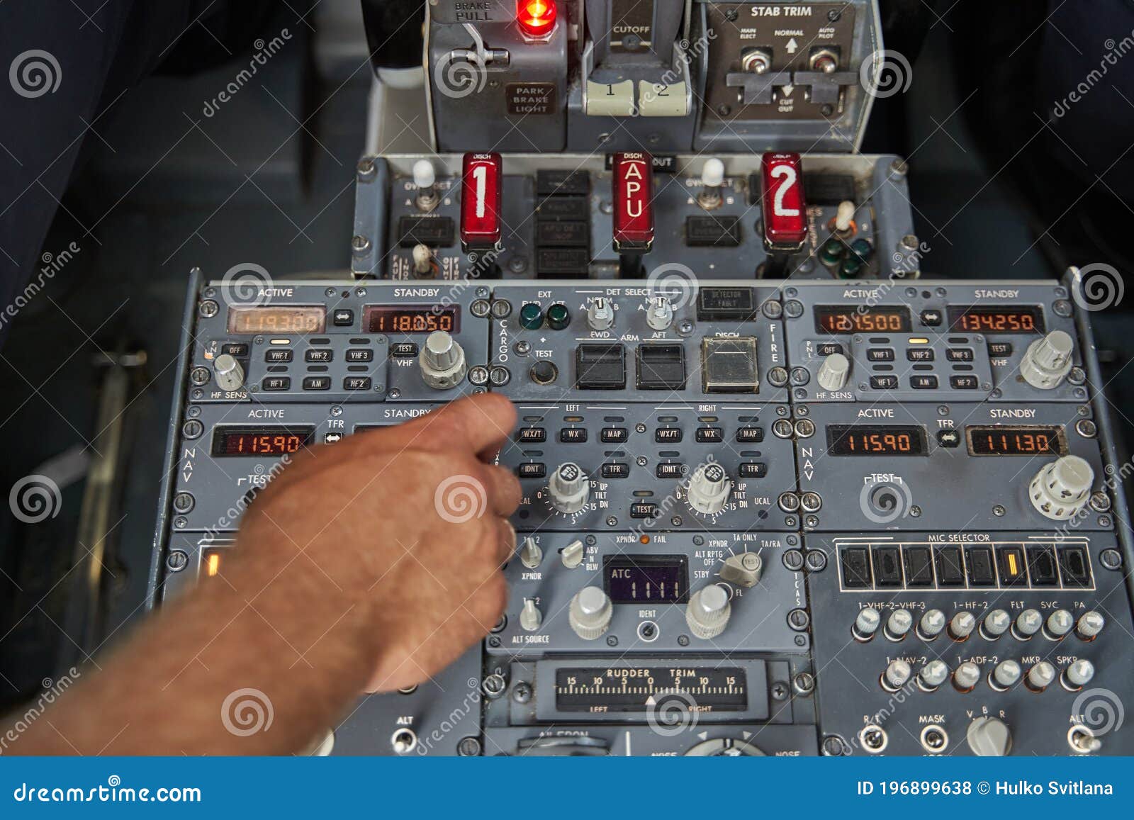 Hand of the Professional Pilot Using Control Panel Stock Photo - Image ...