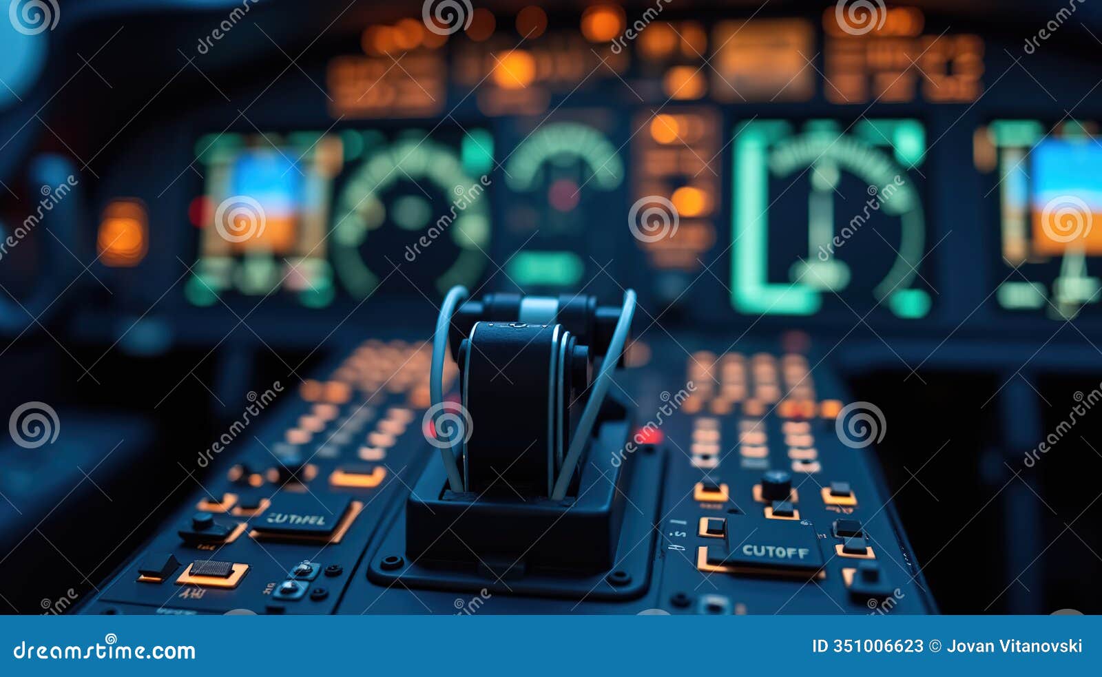 Close-Up Of Airplane Cockpit Throttle And Control Panel With ...
