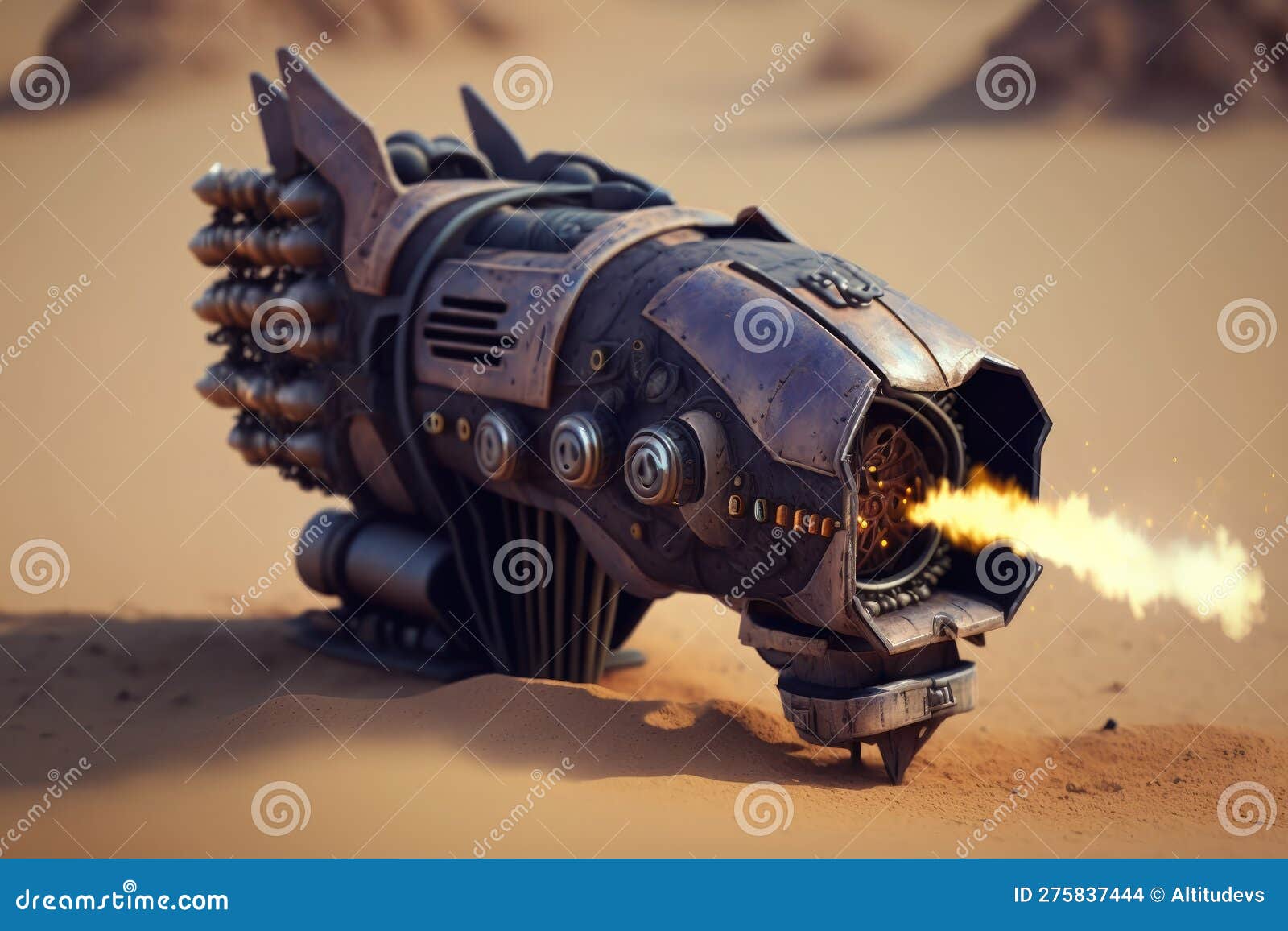Close-up of Alien Blaster Pistol, with Smoking Muzzle and Spent Casings ...