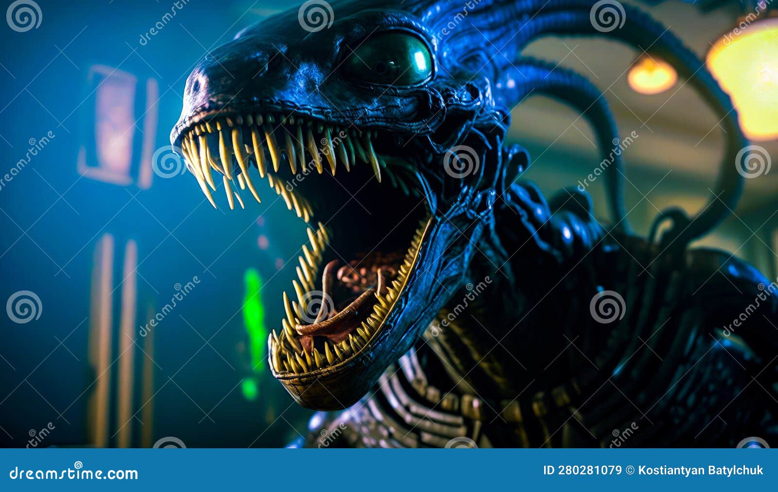 Close Up of Alien Creature with Its Mouth Open and Teeth Wide Open ...