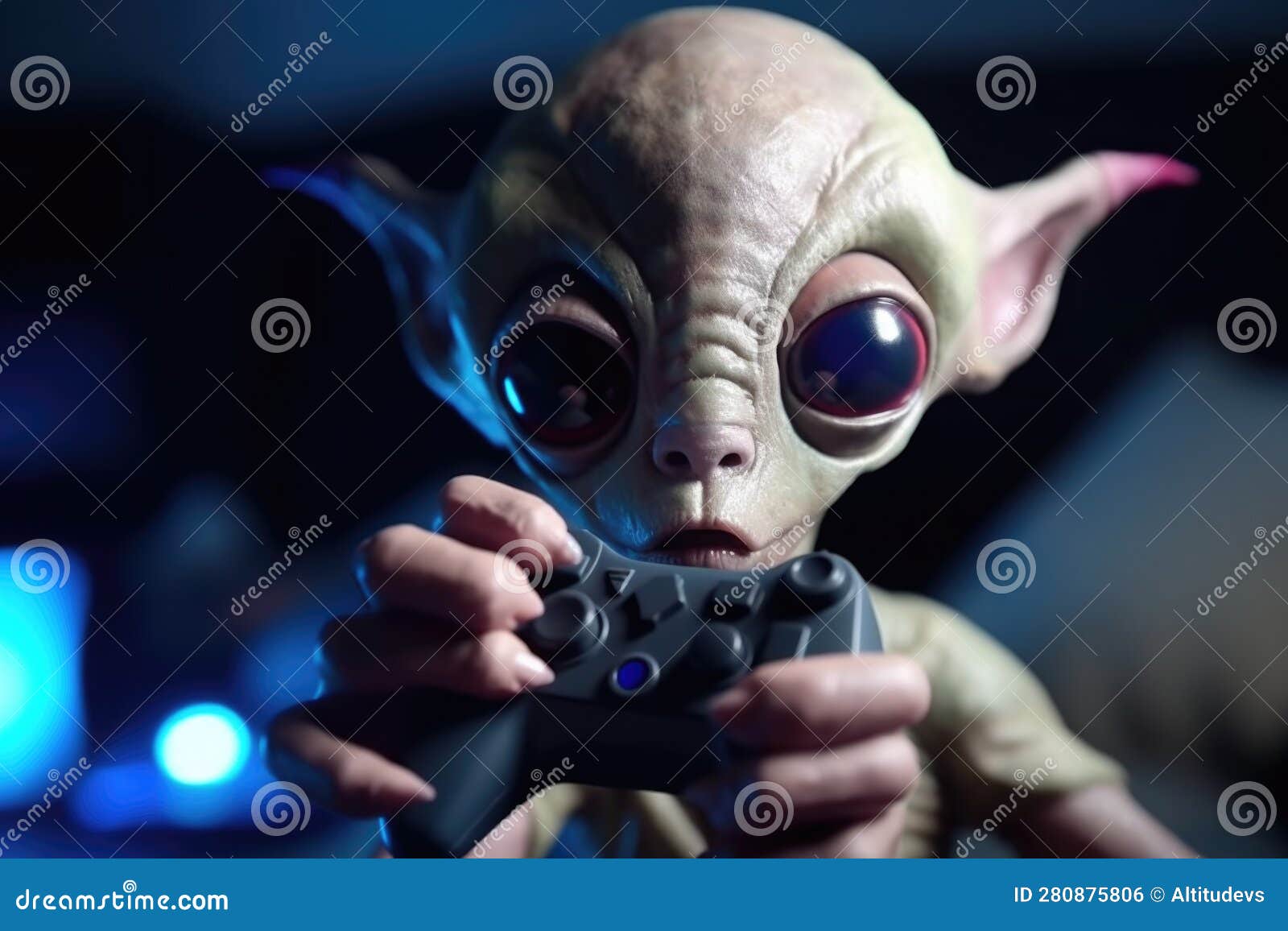 Close-up of Alien Playing Video Game with Controller in Hand Stock ...