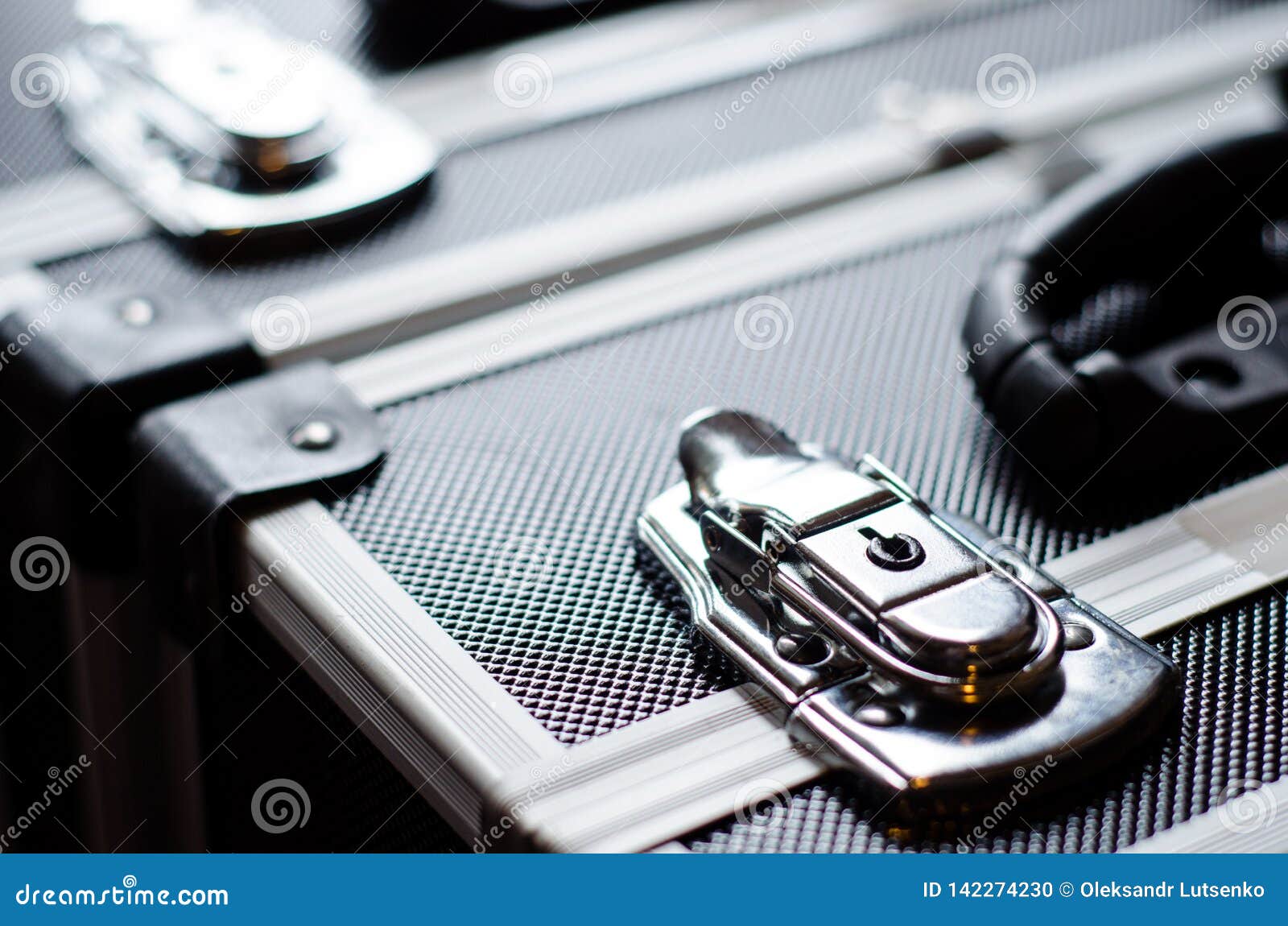 Close-up Aluminum Case. Case Latch Stock Photo - Image of black, metal ...