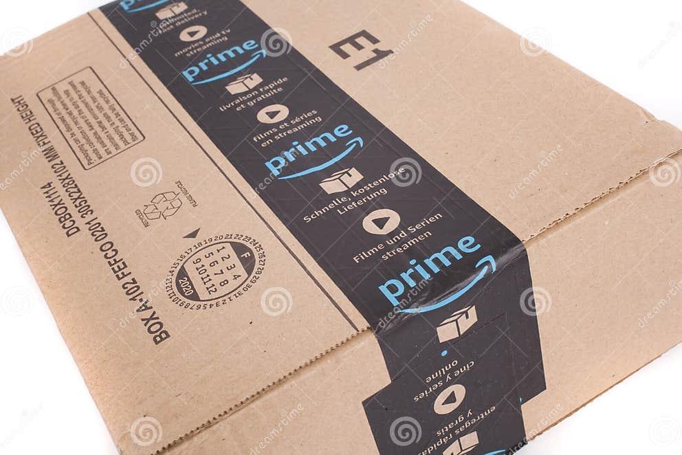 A Close Up of an Amazon Prime Box Editorial Stock Image - Image of ...