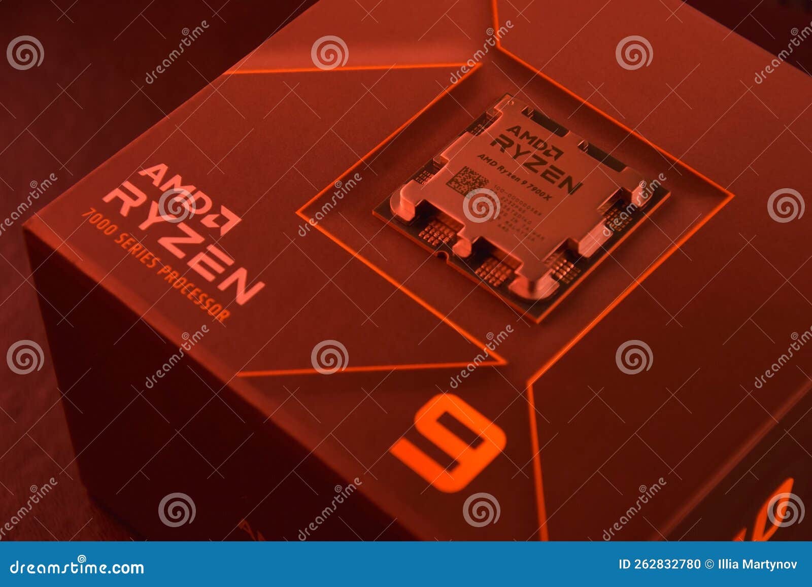 A Close-up of an AMD Ryzen 9 3900X Processor in a Packaging Box with ...