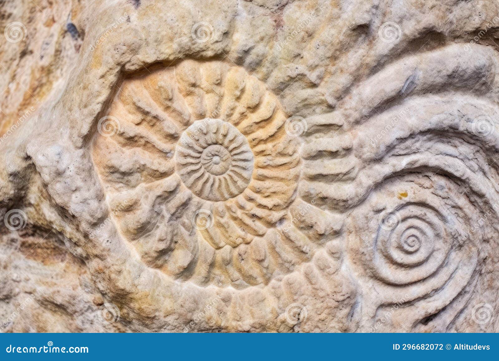 Close-up of Ammonite Fossil in Limestone Stock Photo - Image of ...