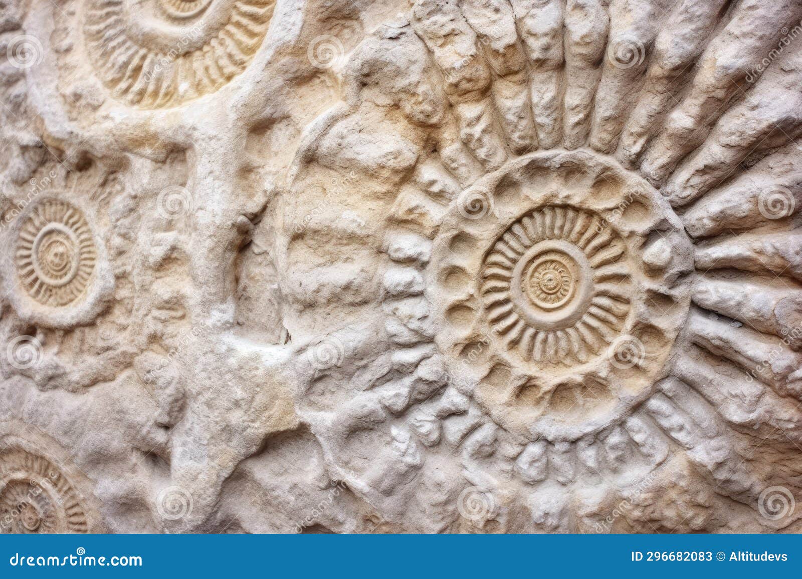 Close-up of Ammonite Fossil in Limestone Stock Image - Image of marine ...