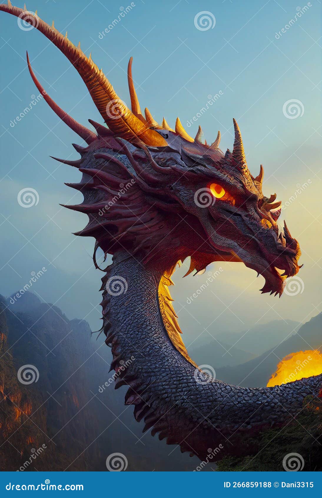 Close Up of an Ancient Fierce Fire Dragon with Burning Eyes Stock ...