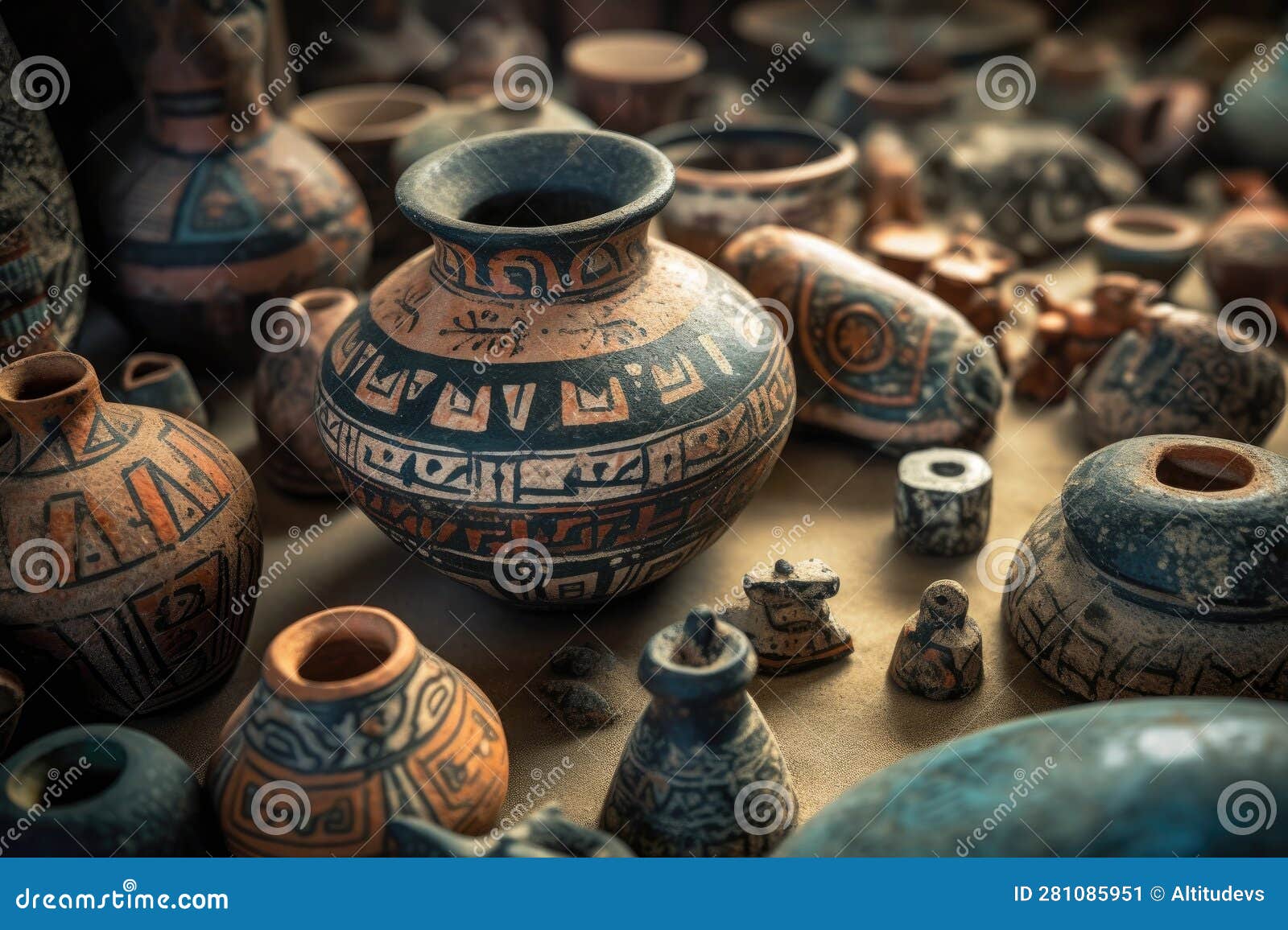 Close-up of Ancient Pottery Symbols and Inscriptions Stock Illustration ...