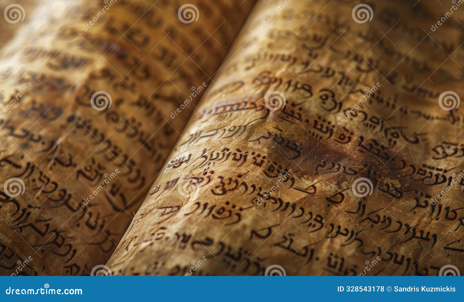 Close-up of an Ancient Scroll with Flowing Script and Symbols Written ...