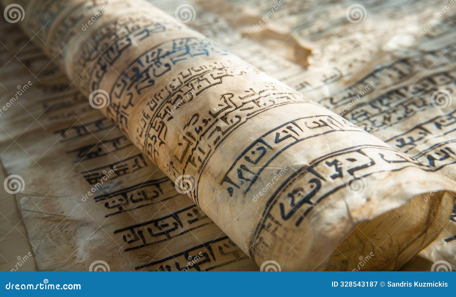 Close-up of an Ancient Scroll with Flowing Script and Symbols Written ...