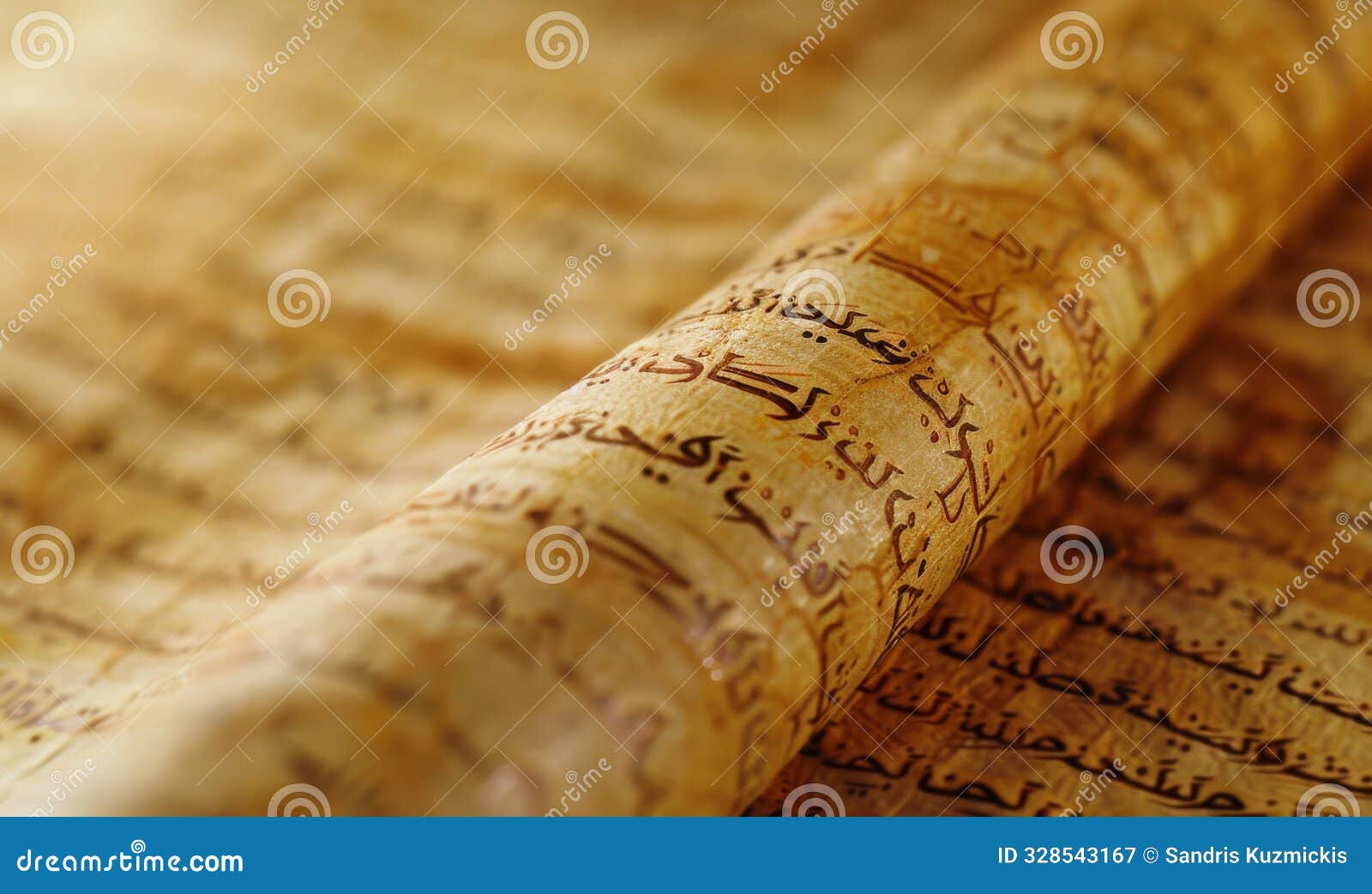 Close-up of an Ancient Scroll with Flowing Script and Symbols Written ...