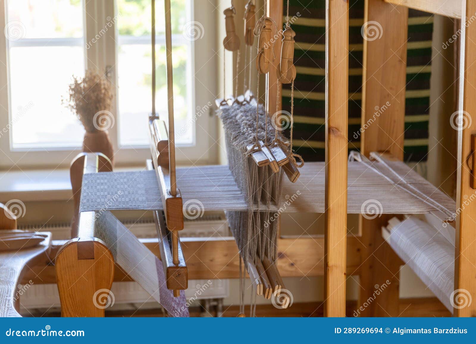 Close-up of Ancient Traditional Hand Weaving Loom or Weaving Machine ...