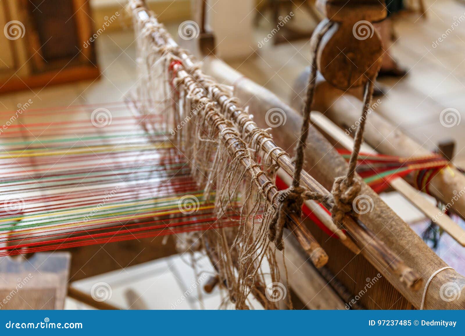 Close-up of Ancient Traditional Hand Weaving Loom or Weaving Machine ...