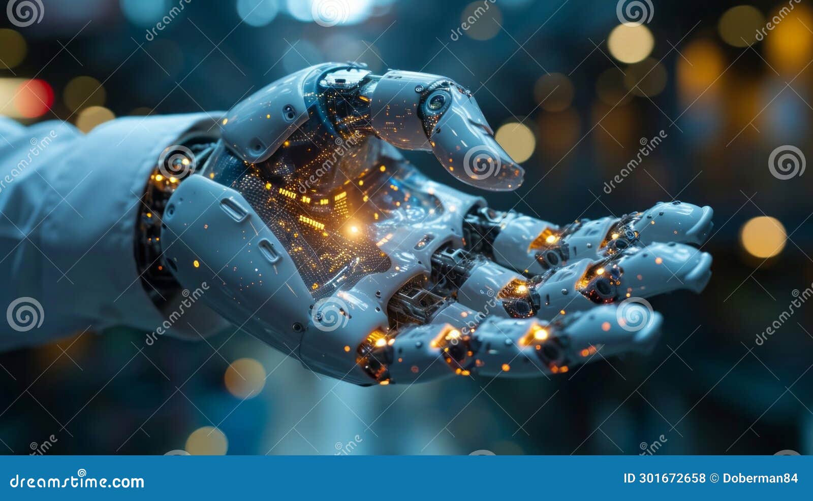 Close-up of Android Robot S Hand Controlled by AI Electronic Impulses ...