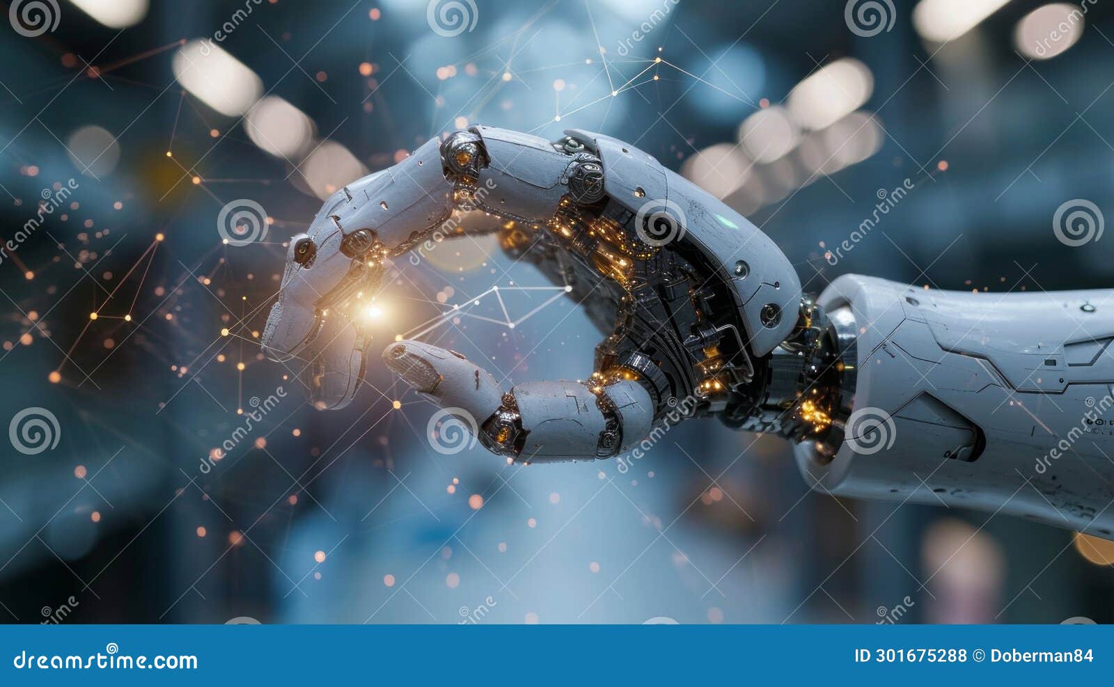 Close-up of Android Robot S Hand Controlled by AI Electronic Impulses ...