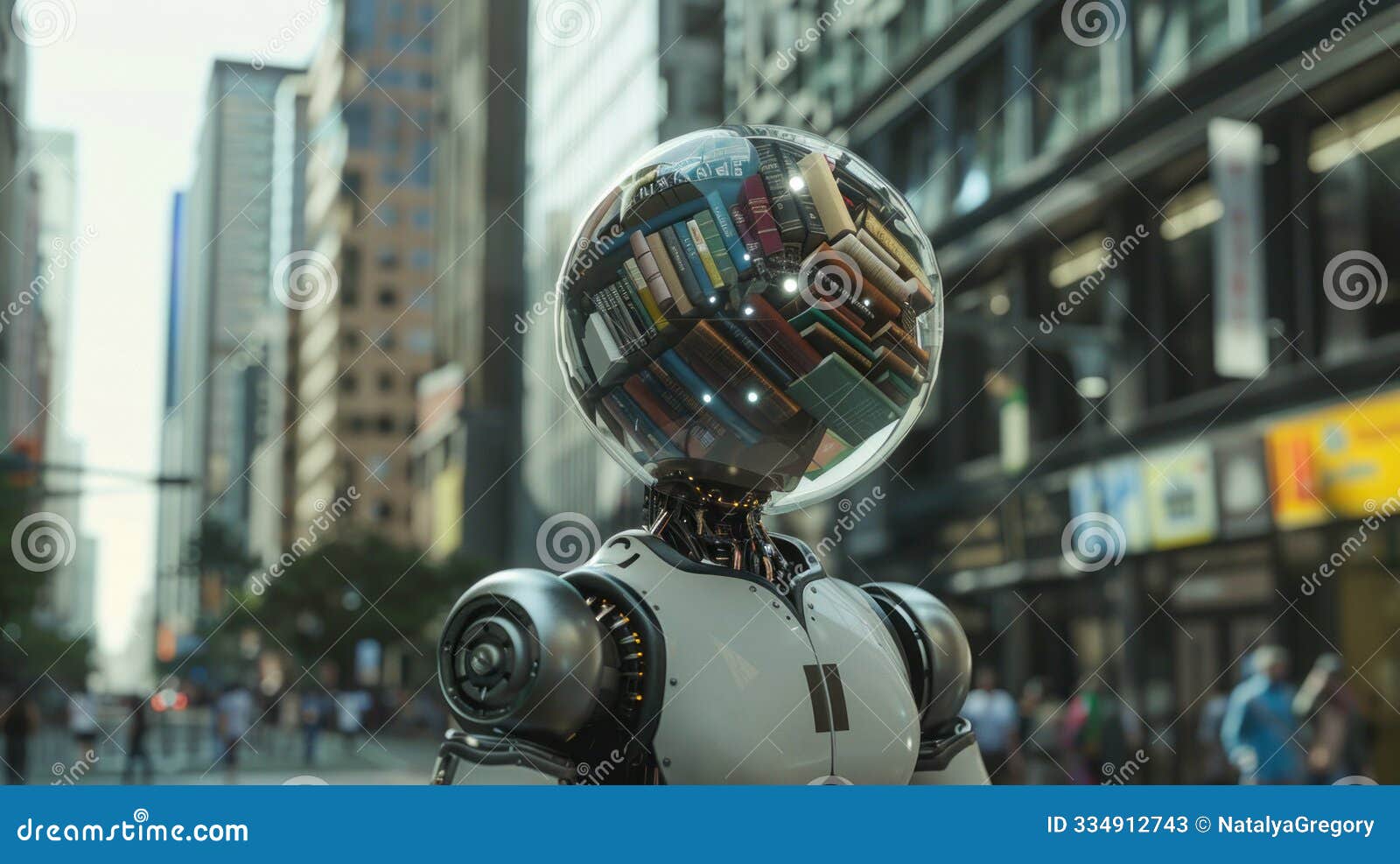 AI Generated. Close-up of an Android S Spherical Library Head As a ...