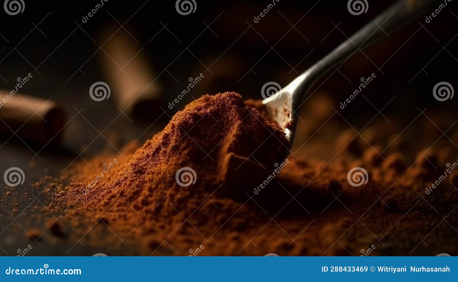 The Close-up Angle Of The Cinnamon Powder Sprinkled Over A Spoon ...