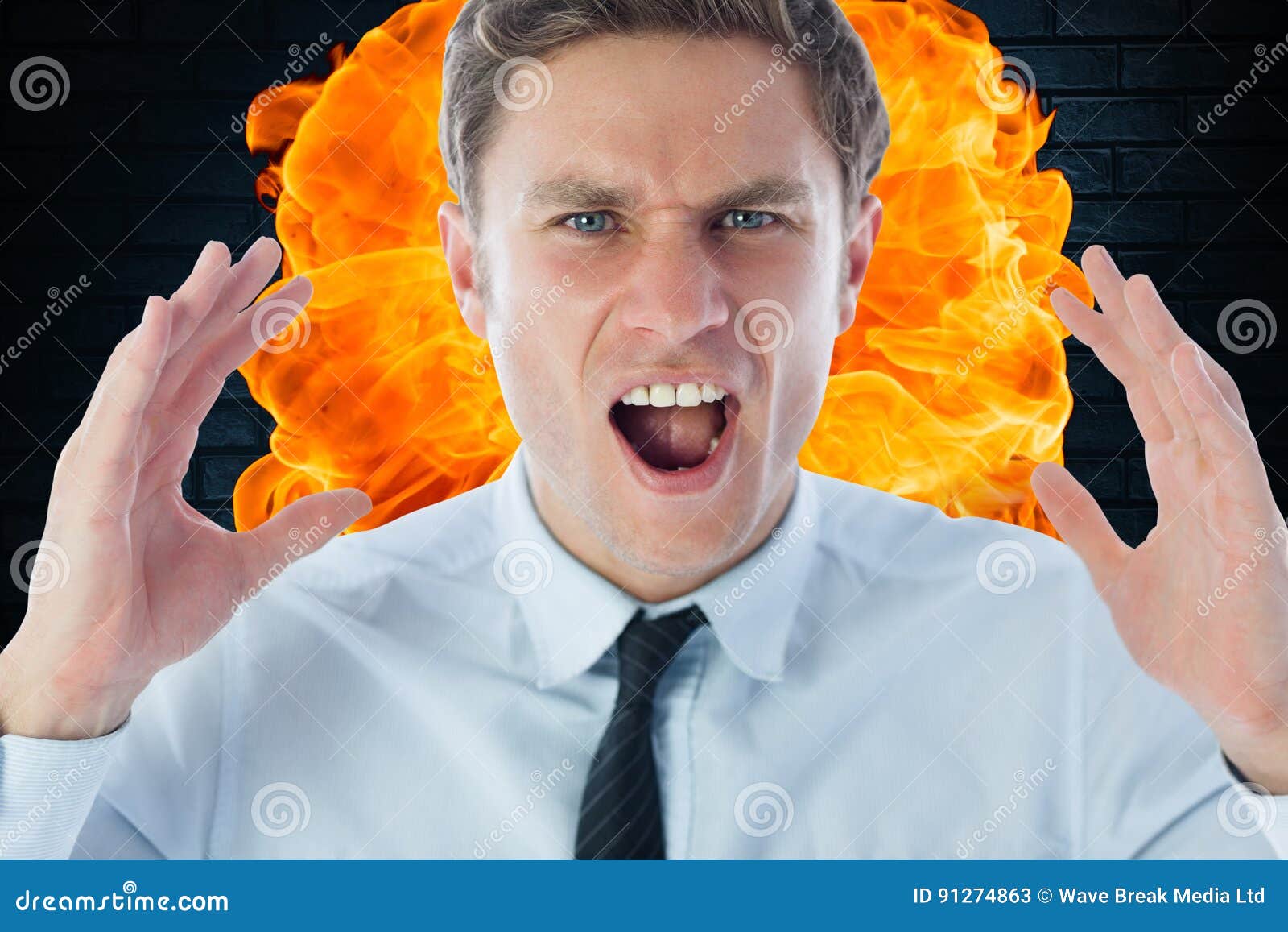 Close-up of Angry Businessman Shouting Against Fire Stock Image - Image ...