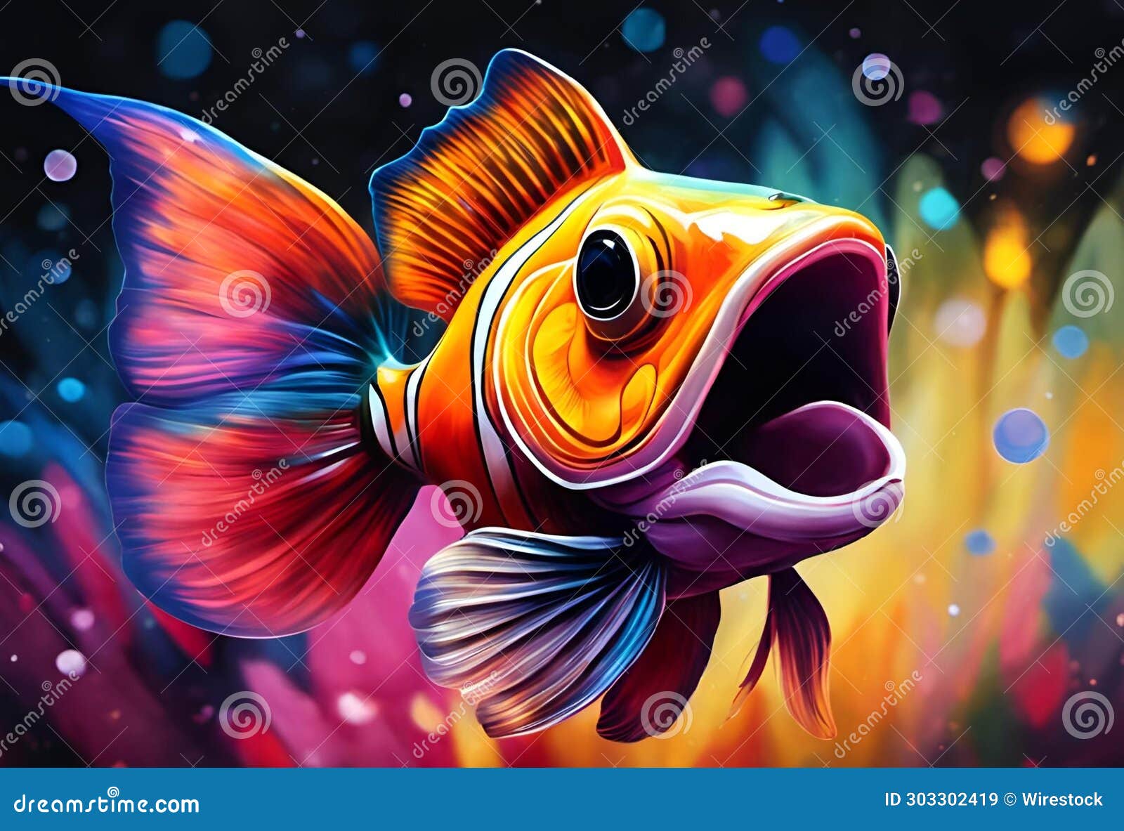 A Close Up of an Animated Fish with it S Mouth Open Stock Illustration ...