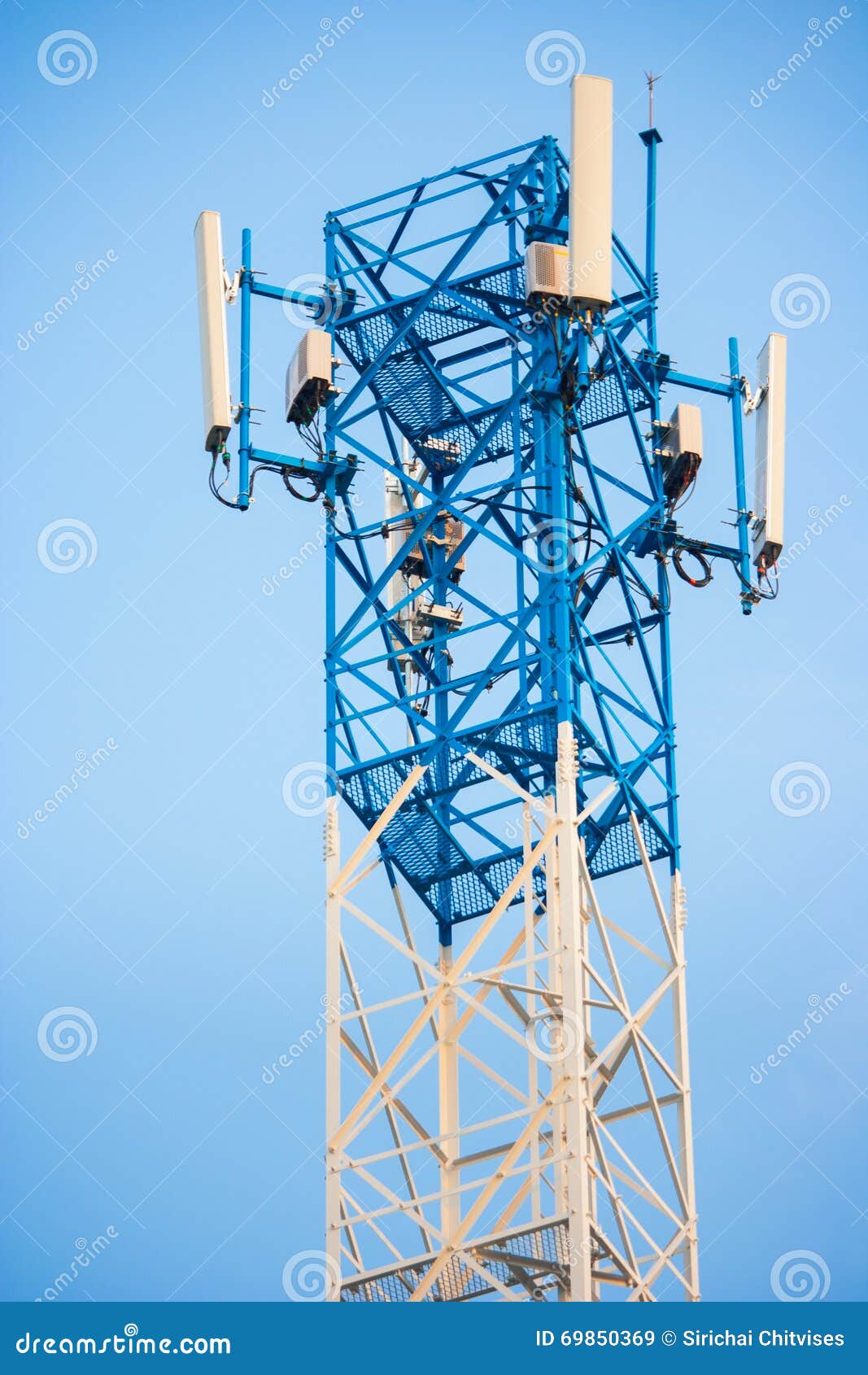 Close Up Antenna for Mobile Phone Communication in Clear Blue Sky Stock ...