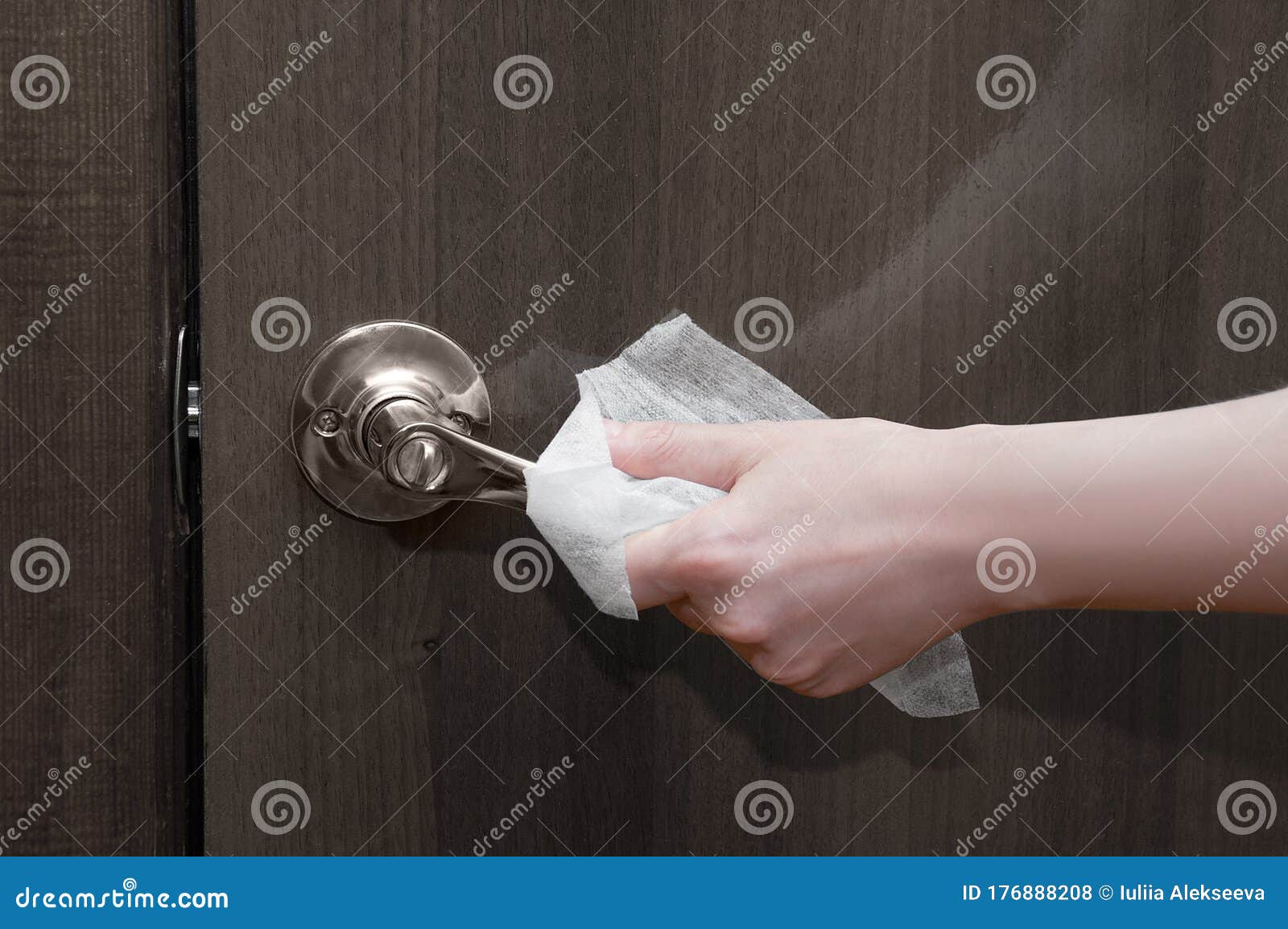 Close-up of Antibacterial Wiping of a Door Handle Stock Photo - Image ...