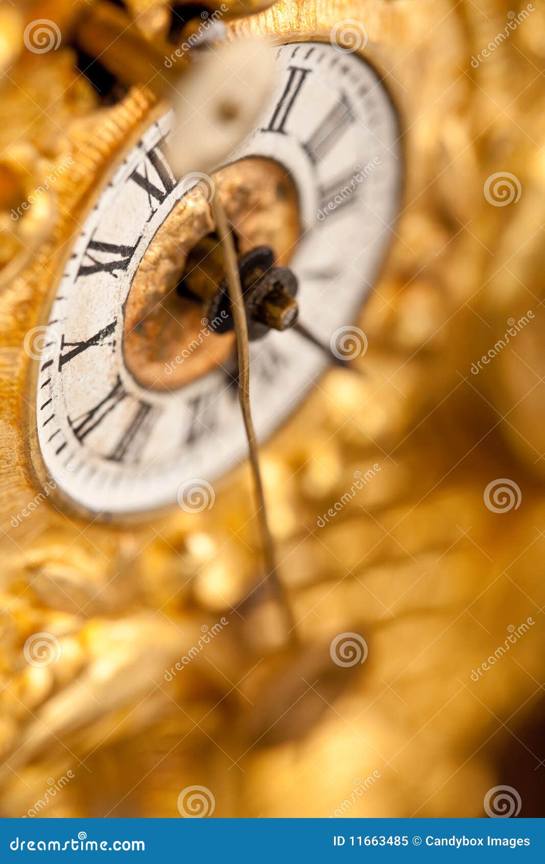 Close-up of Antique Gold Clock Stock Image - Image of roman, time: 11663485