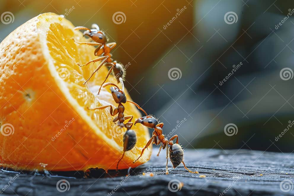 Close-up of Ants Crawling on the Surface of an Orange Stock Image ...