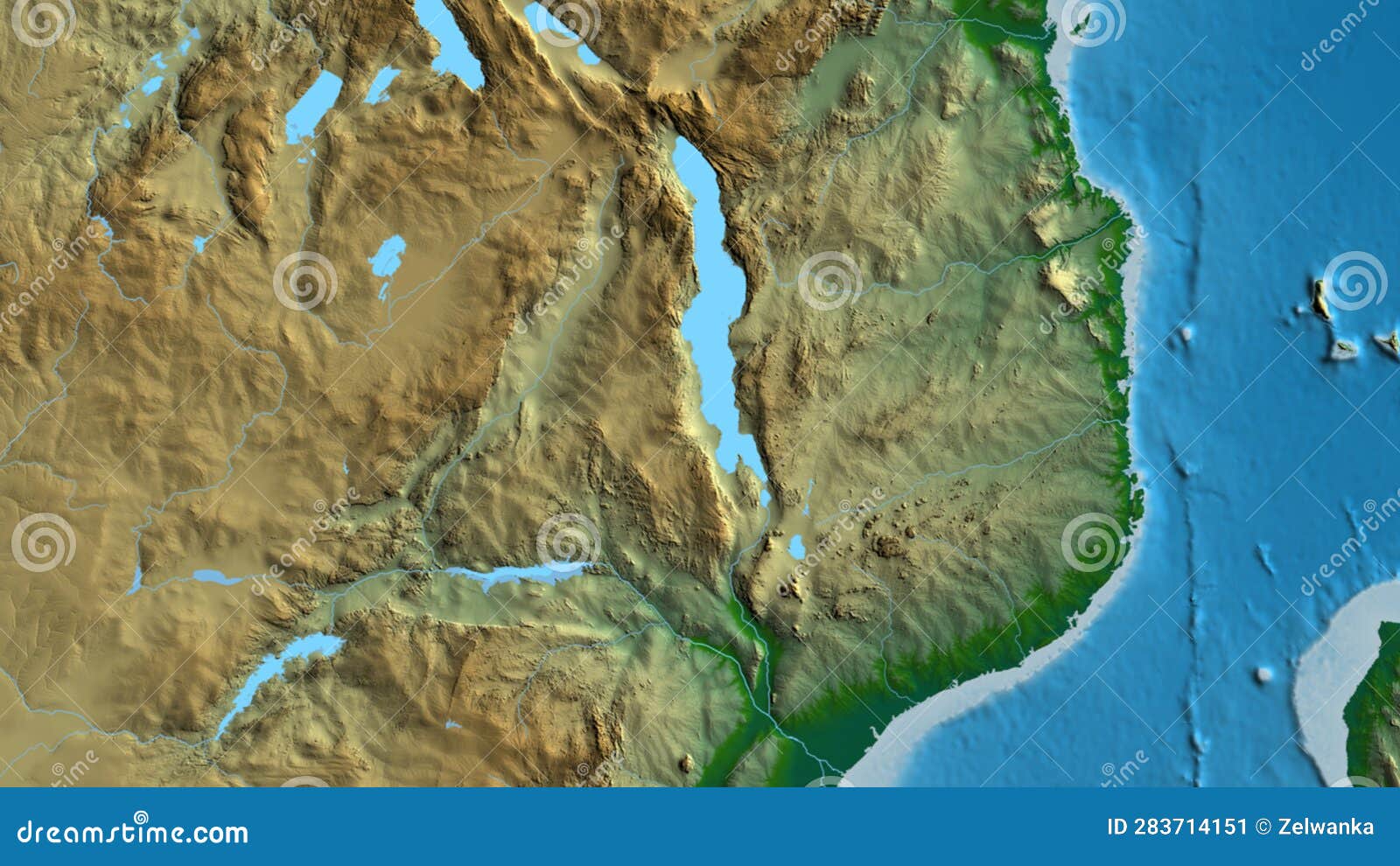 Malawi area. Physical map stock illustration. Illustration of ...