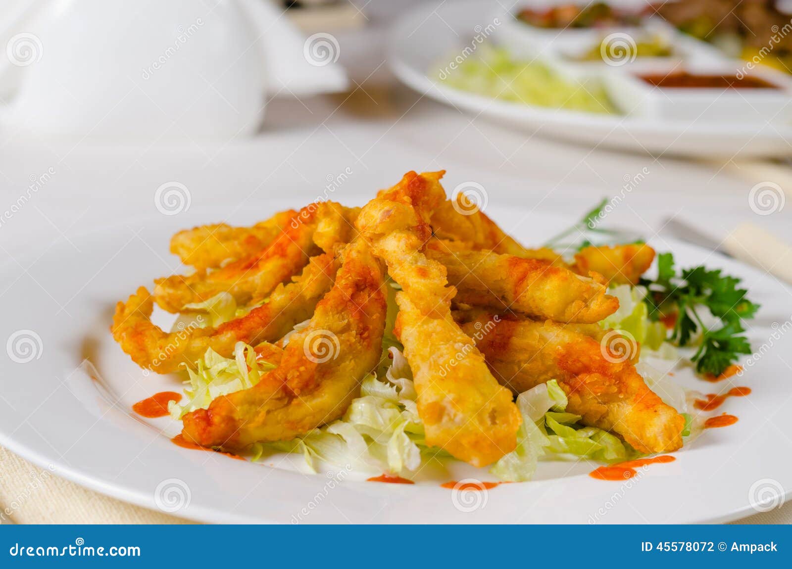 Close Up Appetizing Main Course on White Plate Stock Photo - Image of ...