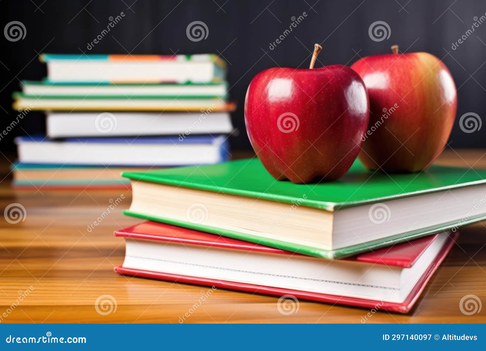Close-up of an Apple on a Stack of School Books Stock Image - Image of ...
