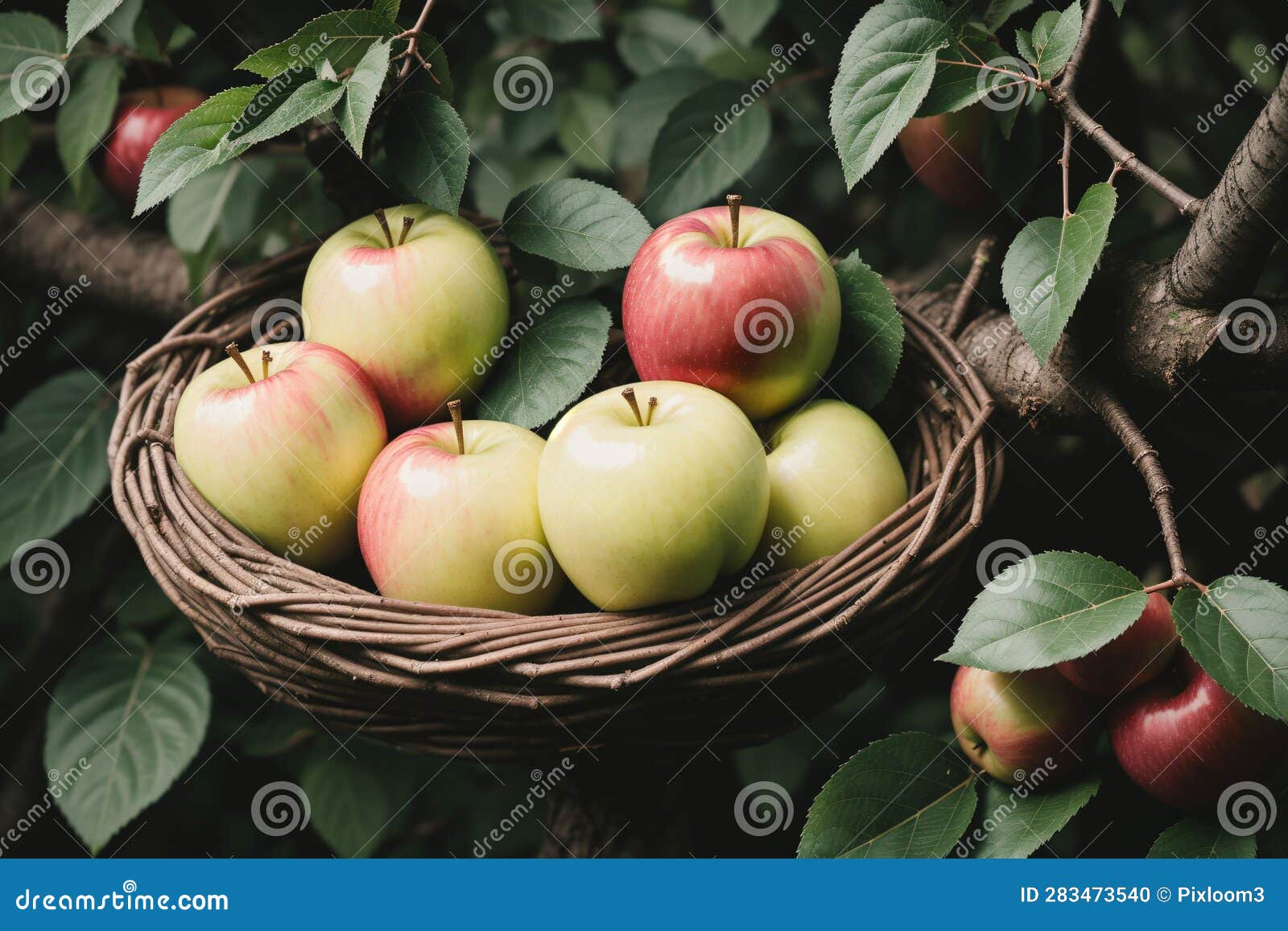 Close-up of an Apple Tree Loaded with Fruit Stock Illustration ...